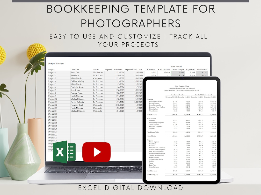 Photographer Bookkeeping Excel Template: Project Tracker (digital ...