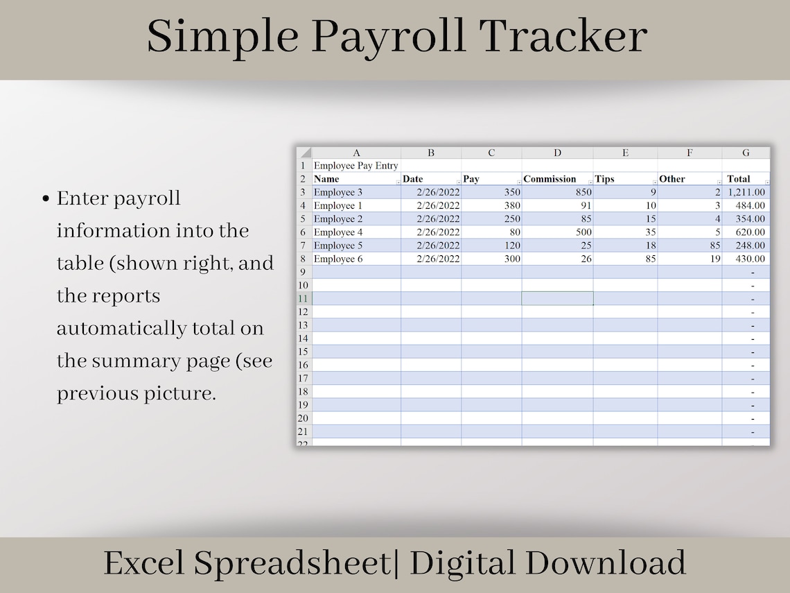 Summary Payroll Report, Easy to Use Employee Payroll Tracker, Summarize ...