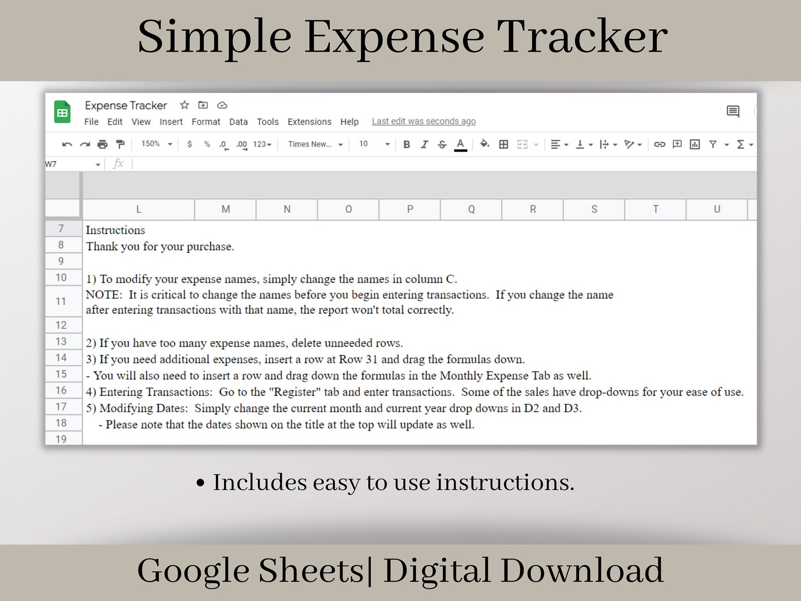 Simple Expense Tracker, Google Sheets, Automatically Calculates and ...