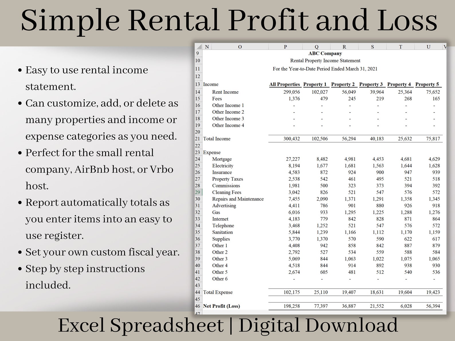 Rental Income Statement Excel Template: Landlord Profit and Loss ...