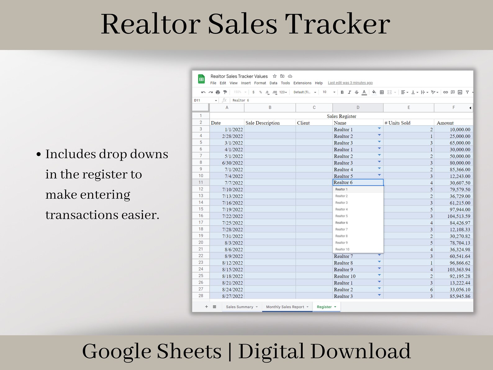 Realtor Sales Tracker Spreadsheet, Google Sheets Template, Track Your ...