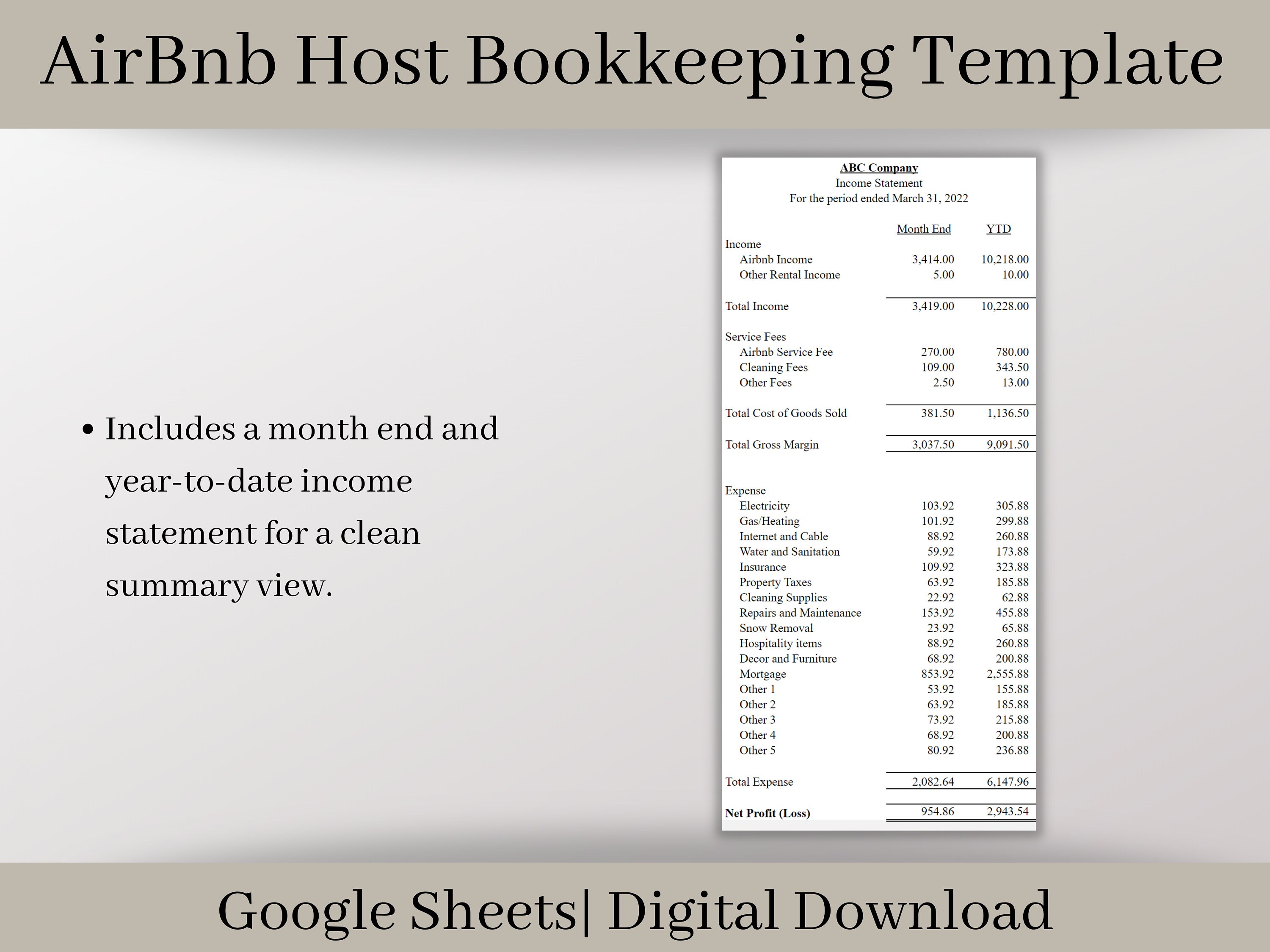Airbnb Rental Income Statement: Google Sheets (digital Download) - Etsy