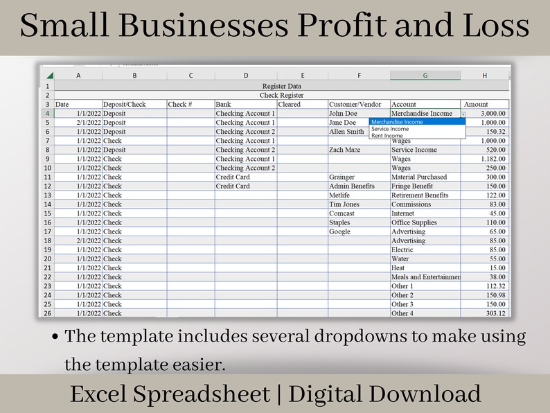 Small Business Bookkeeping Template Profit and Loss Excel - Etsy