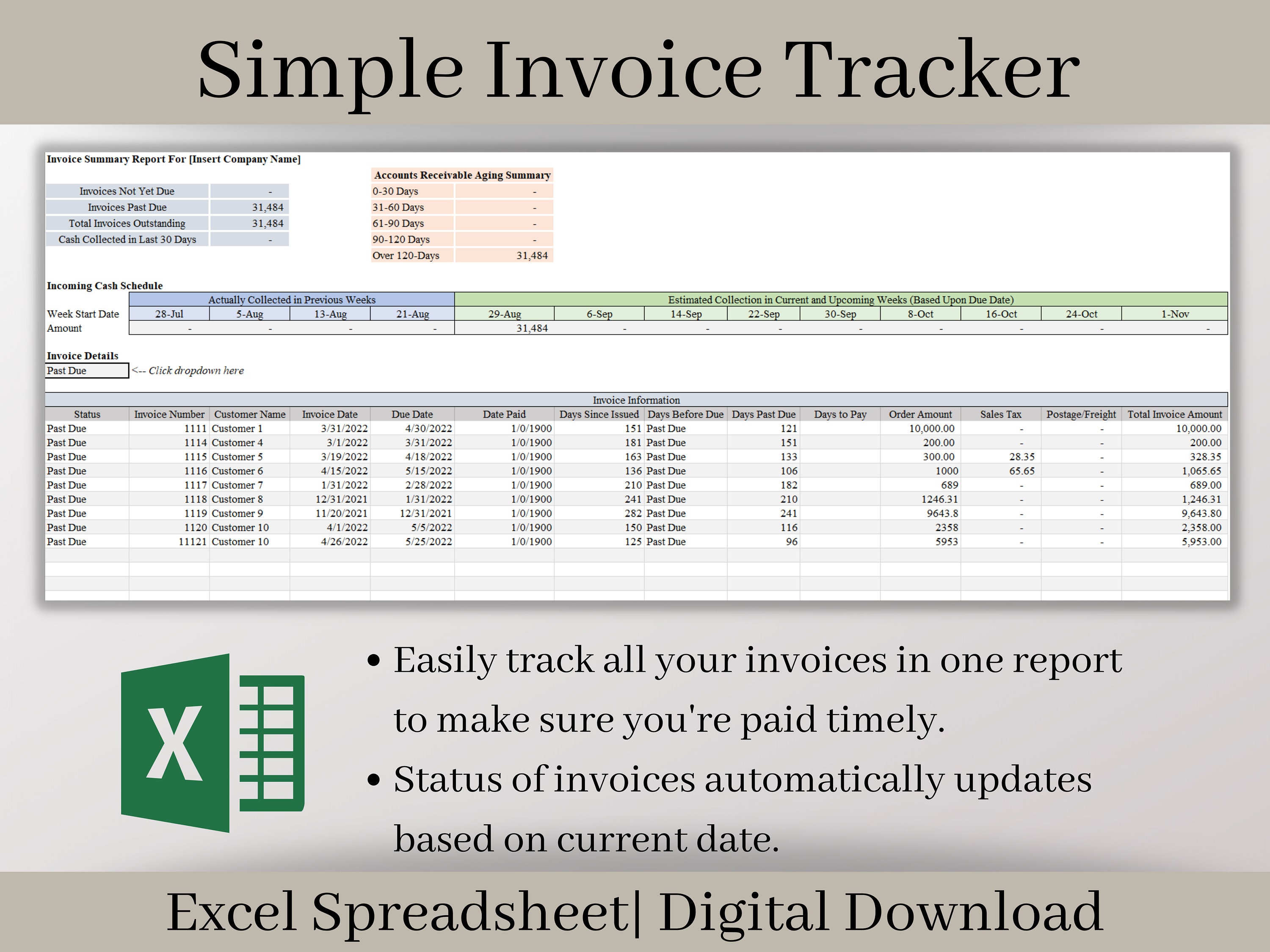 Small Business Invoice Tracker Spreadsheet, Excel Template, Easily ... Small Business Invoice Tracker Spreadsheet, Excel Template, Easily ...