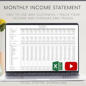 Monthly Income Statement, Monthly Profit and Loss, Easily Fillable and ...