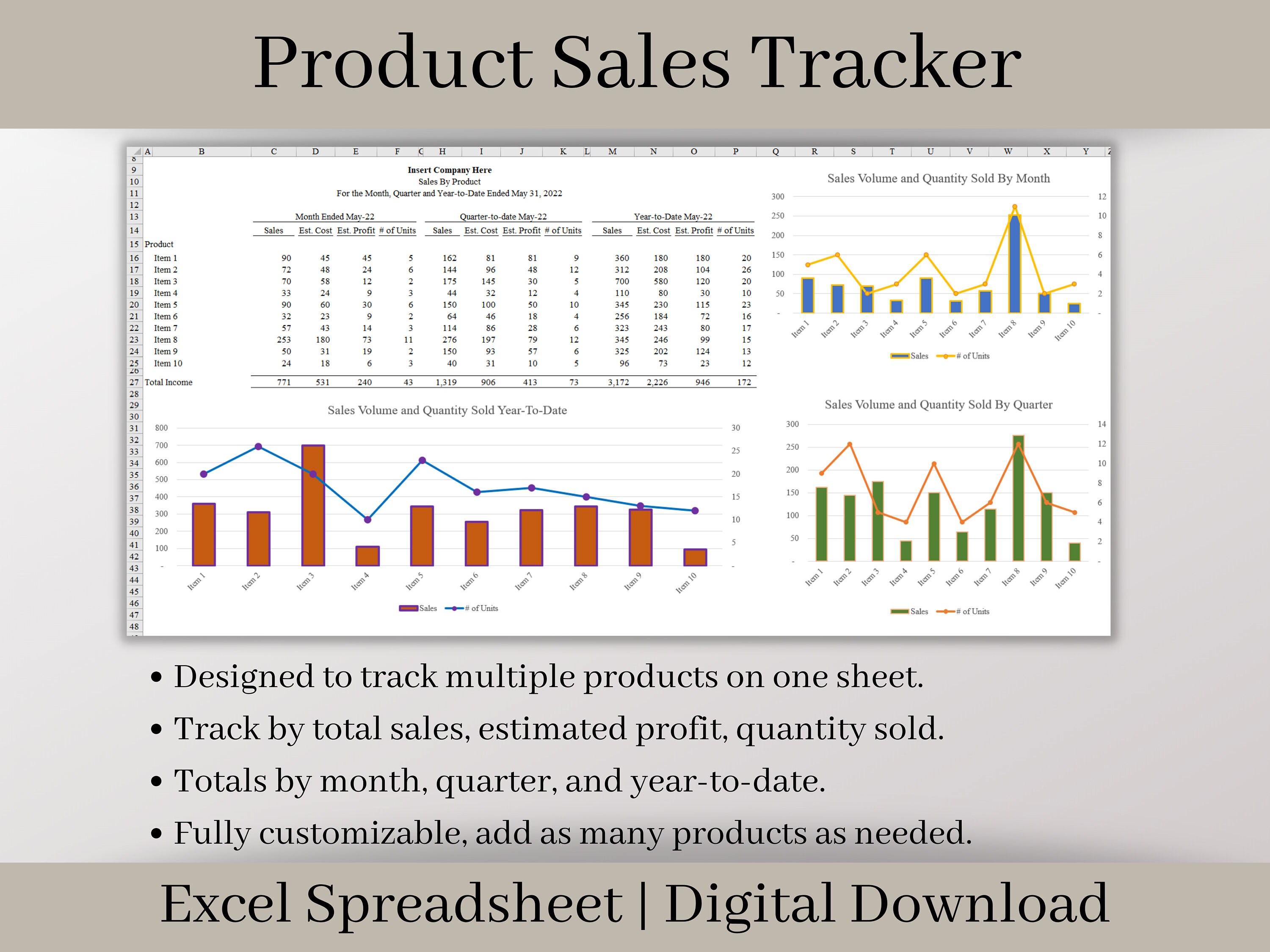 Product Sales Tracker Spreadsheet With Pricing Calculator, Excel ...