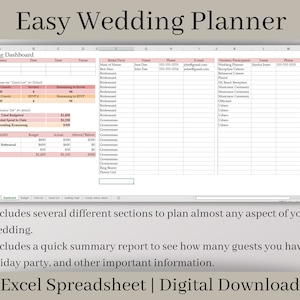 Easy Wedding Planner, Excel Wedding Template, Wedding Budget ...