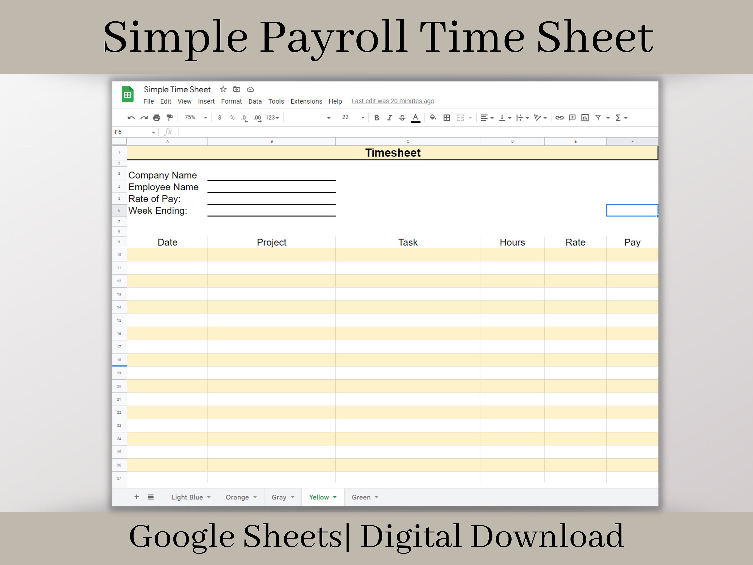 Payroll Time Sheet, Easy to Use Employee Time Card Report, Google ...