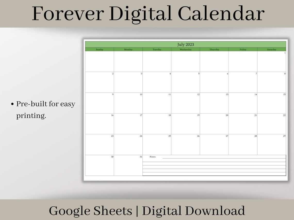 Forever Digital Calendar Google Sheets Digital Planner - Etsy