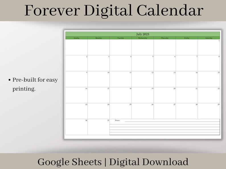 Forever Digital Calendar, Google Sheets Digital Planner Template, Use ...