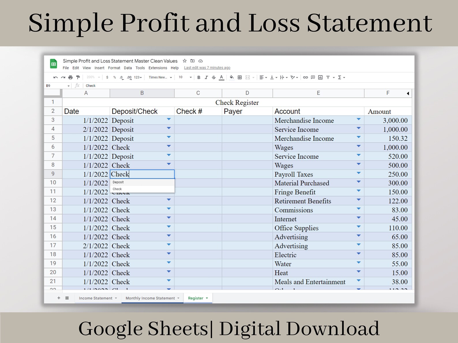 Automated Profit and Loss Statement: Google Sheets Template (digital ...