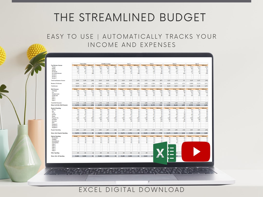 Monthly Digital Budget Planner Spreadsheet, Excel Template, Easy to Use ...