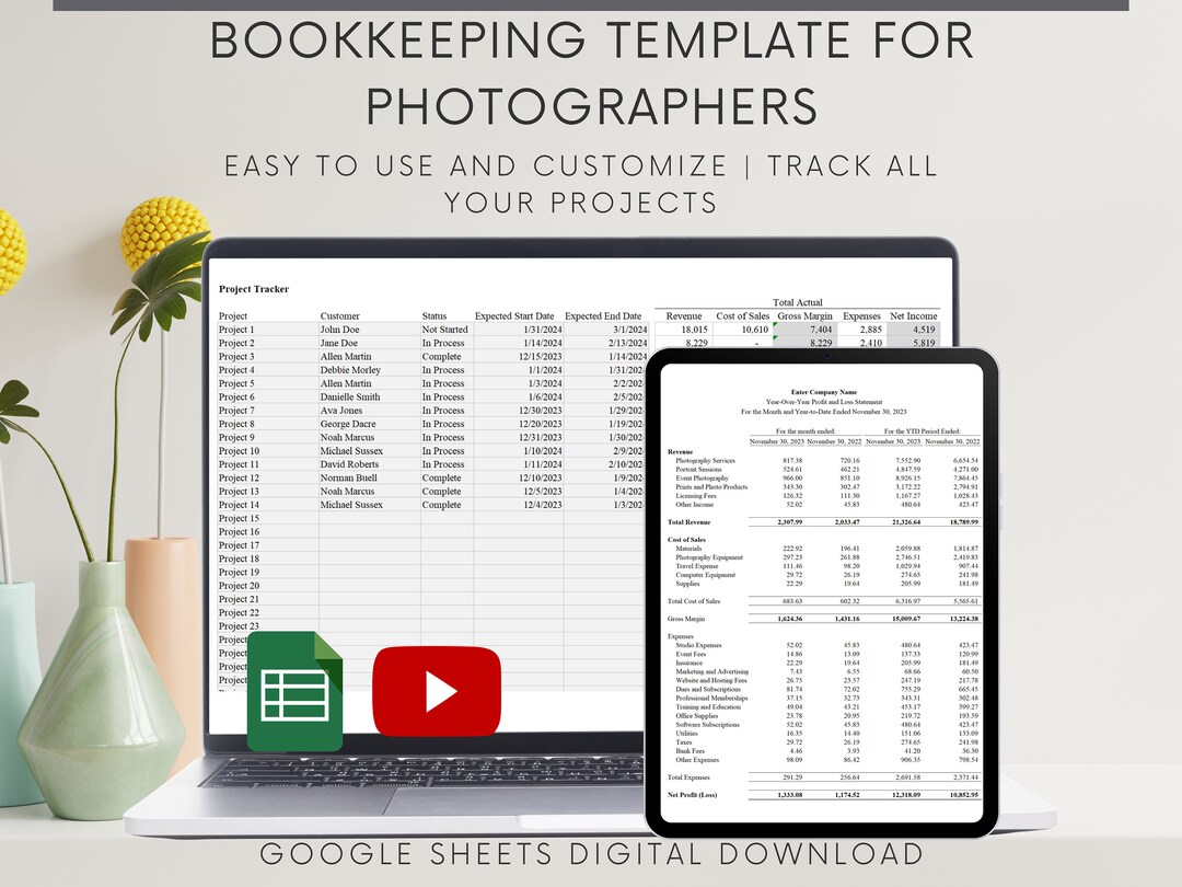 Photographer Bookkeeping Template: Google Sheets Project Tracker ...