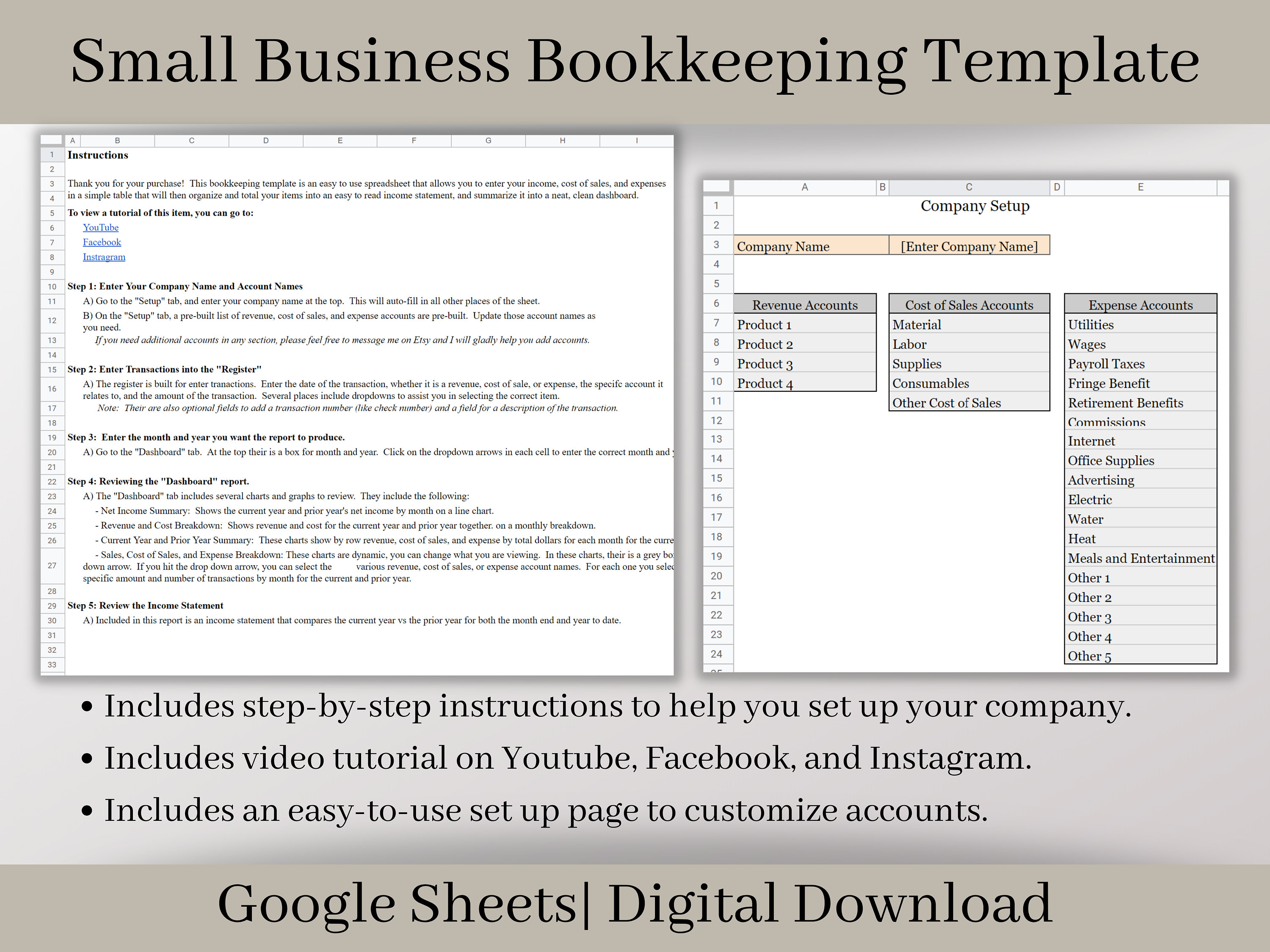 Small Business Bookkeeping Spreadsheet: Profit and Loss (google Sheets ...