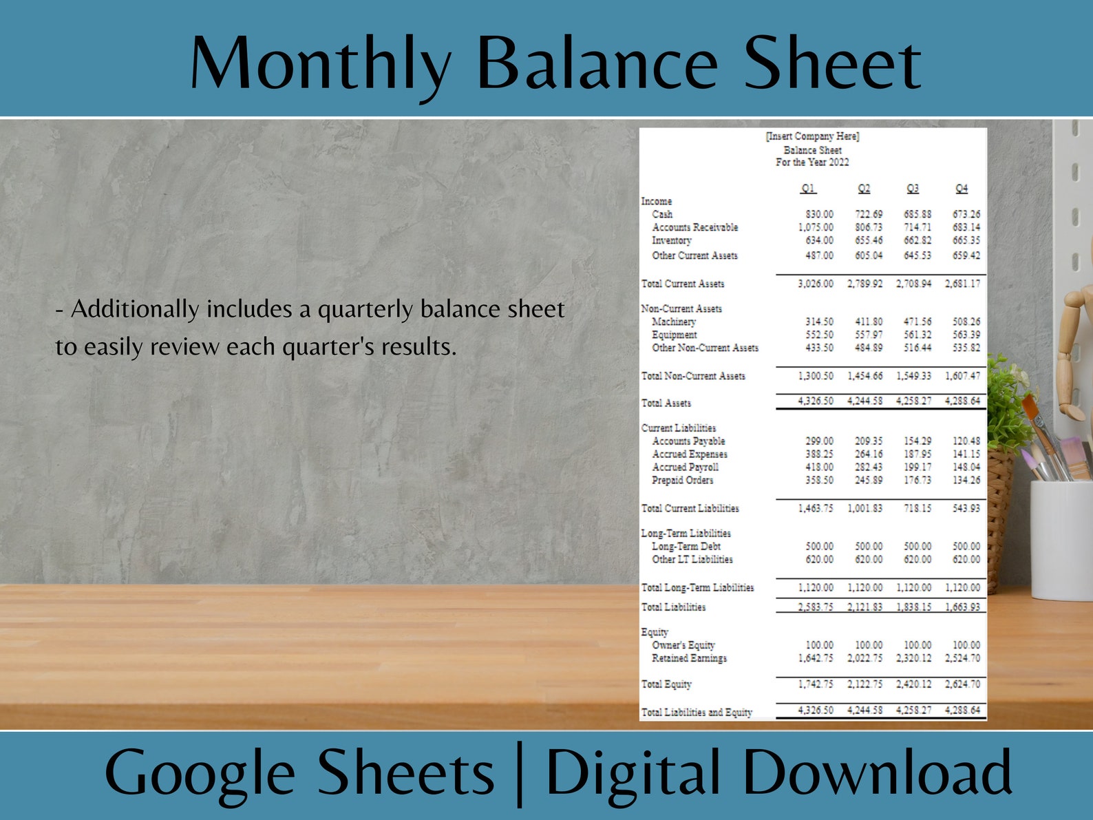 Monthly Balance Sheet Fillable Google Sheets Template Track - Etsy