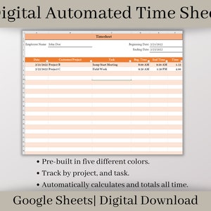 Simple Time Tracker, Google Sheets Template, PDF Printouts Included ...