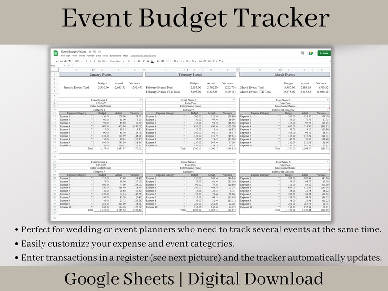 Event Expense Tracker Spreadsheet, Google Sheets Template, Track Budget ...