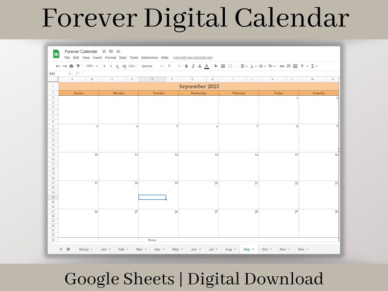 Forever Digital Calendar, Google Sheets Digital Planner Template, Use ...
