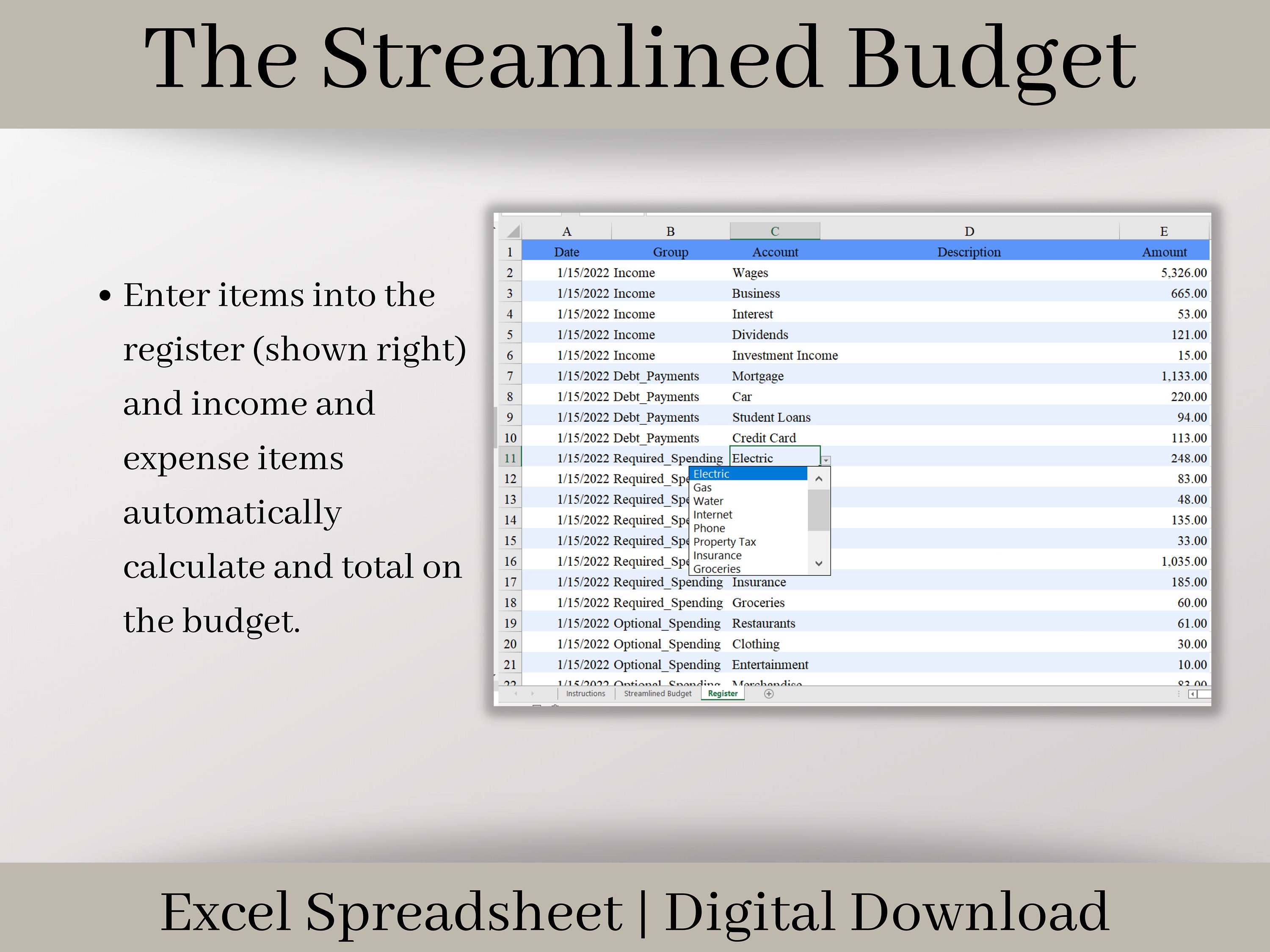 Monthly Digital Budget Planner Spreadsheet, Excel Template, Easy to Use ...