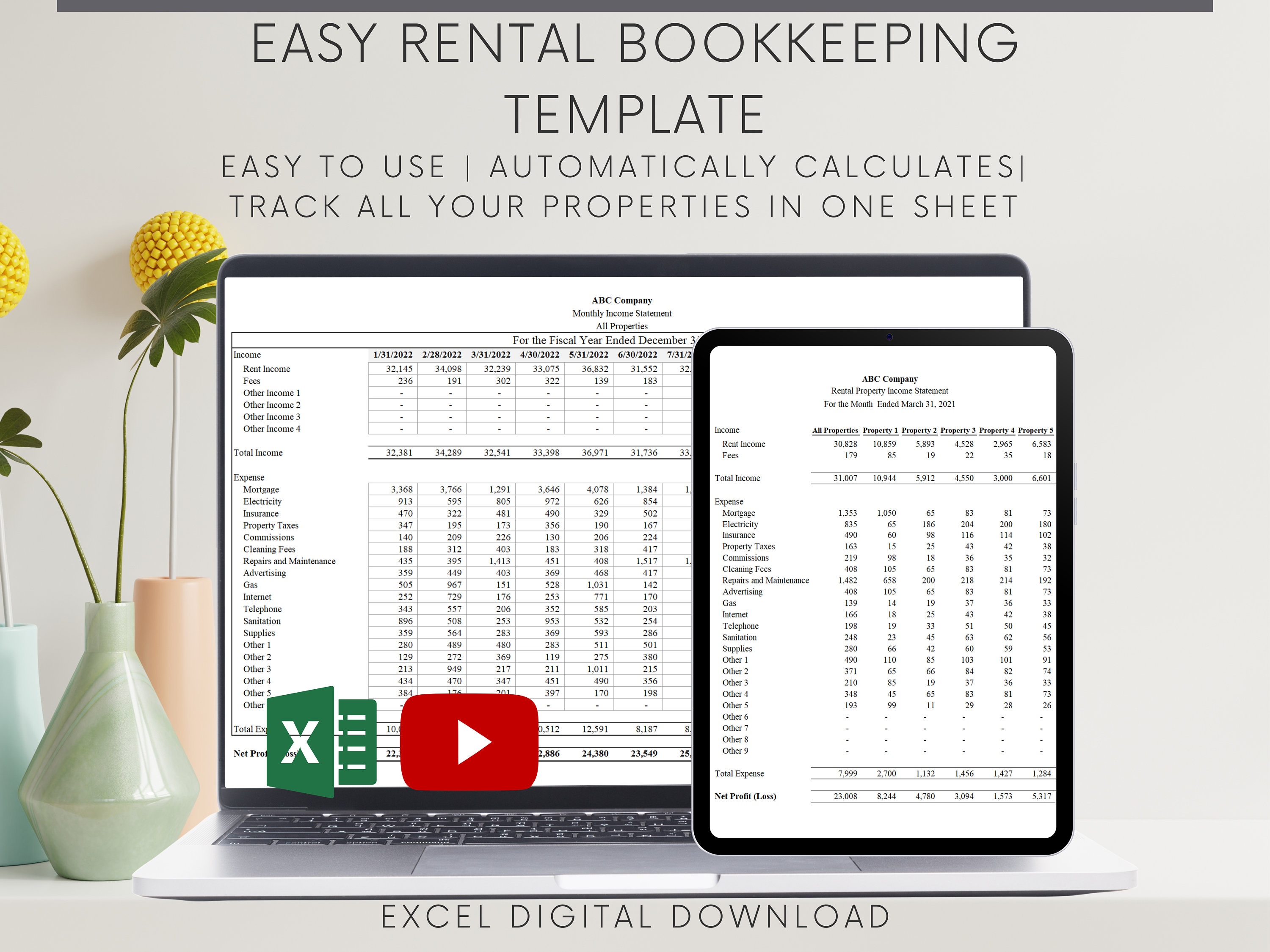 Airbnb Rental Income Statement Excel Template: Track Expenses (digital ...