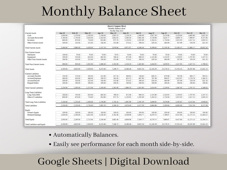 Monthly Balance Sheet, Fillable Google Sheets Template, Track Your ...