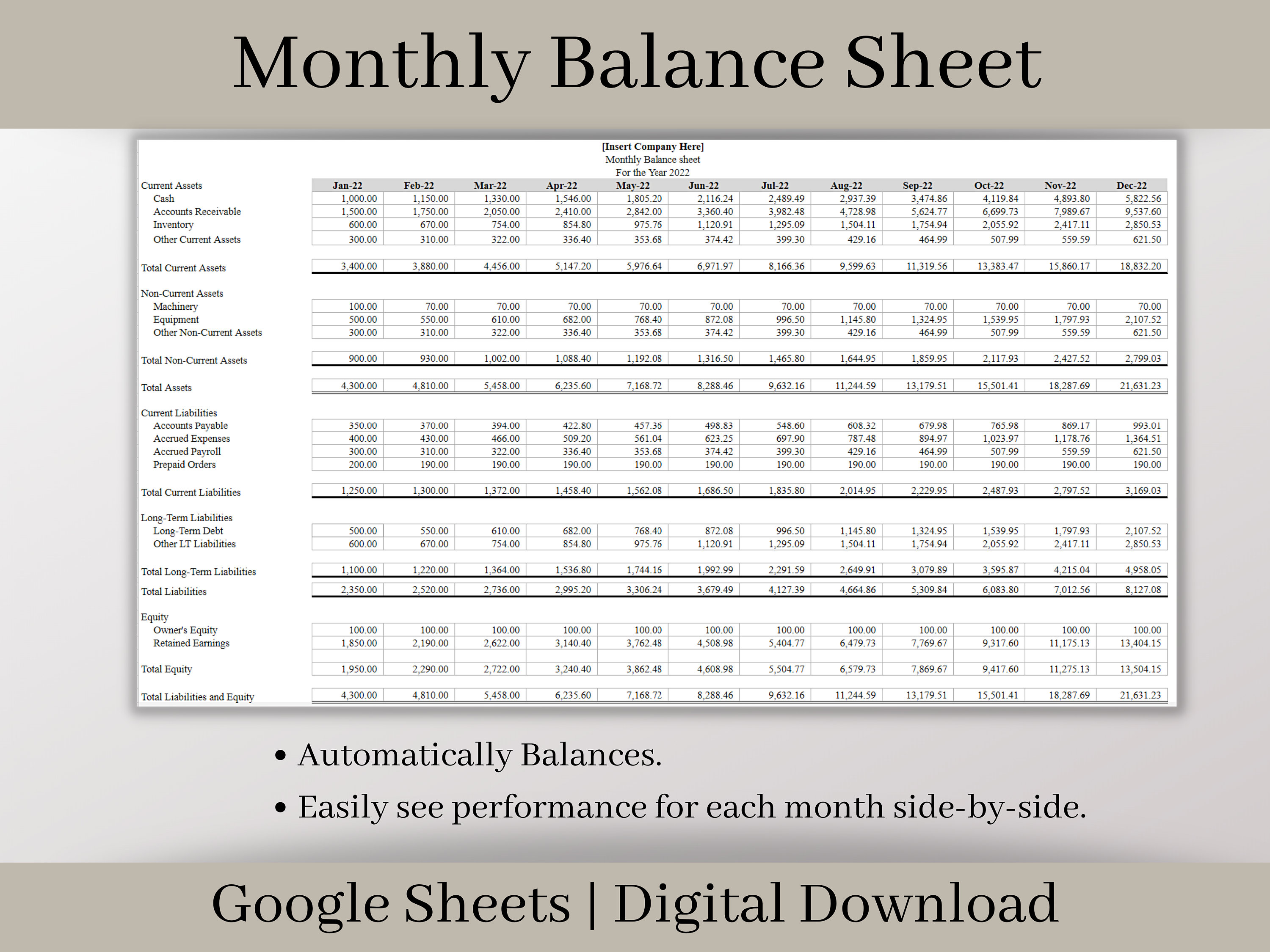 Monthly Balance Sheet, Fillable Google Sheets Template, Track Your ...