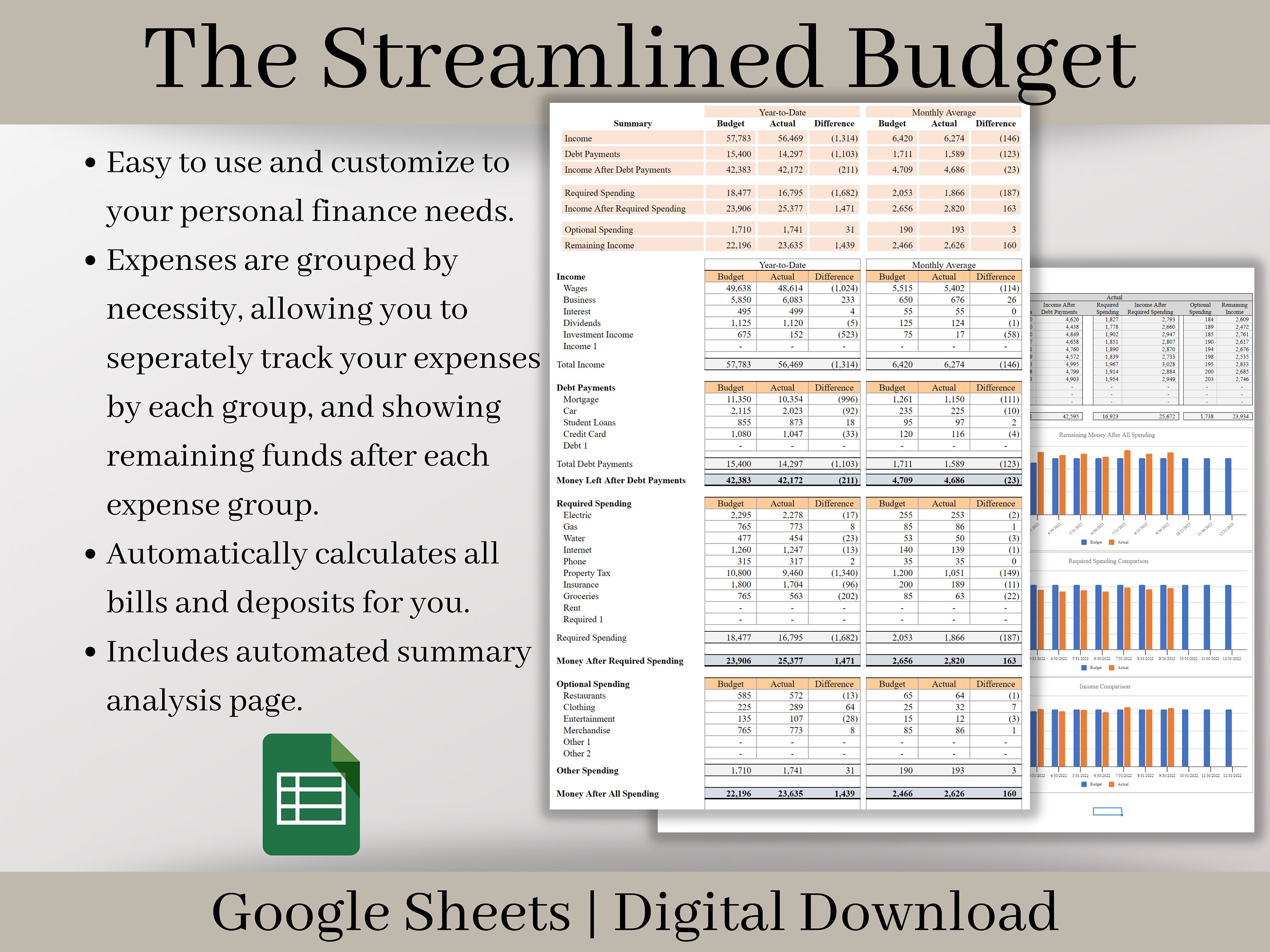 Monthly Digital Budget Planner Spreadsheet, Google Sheets Template ...