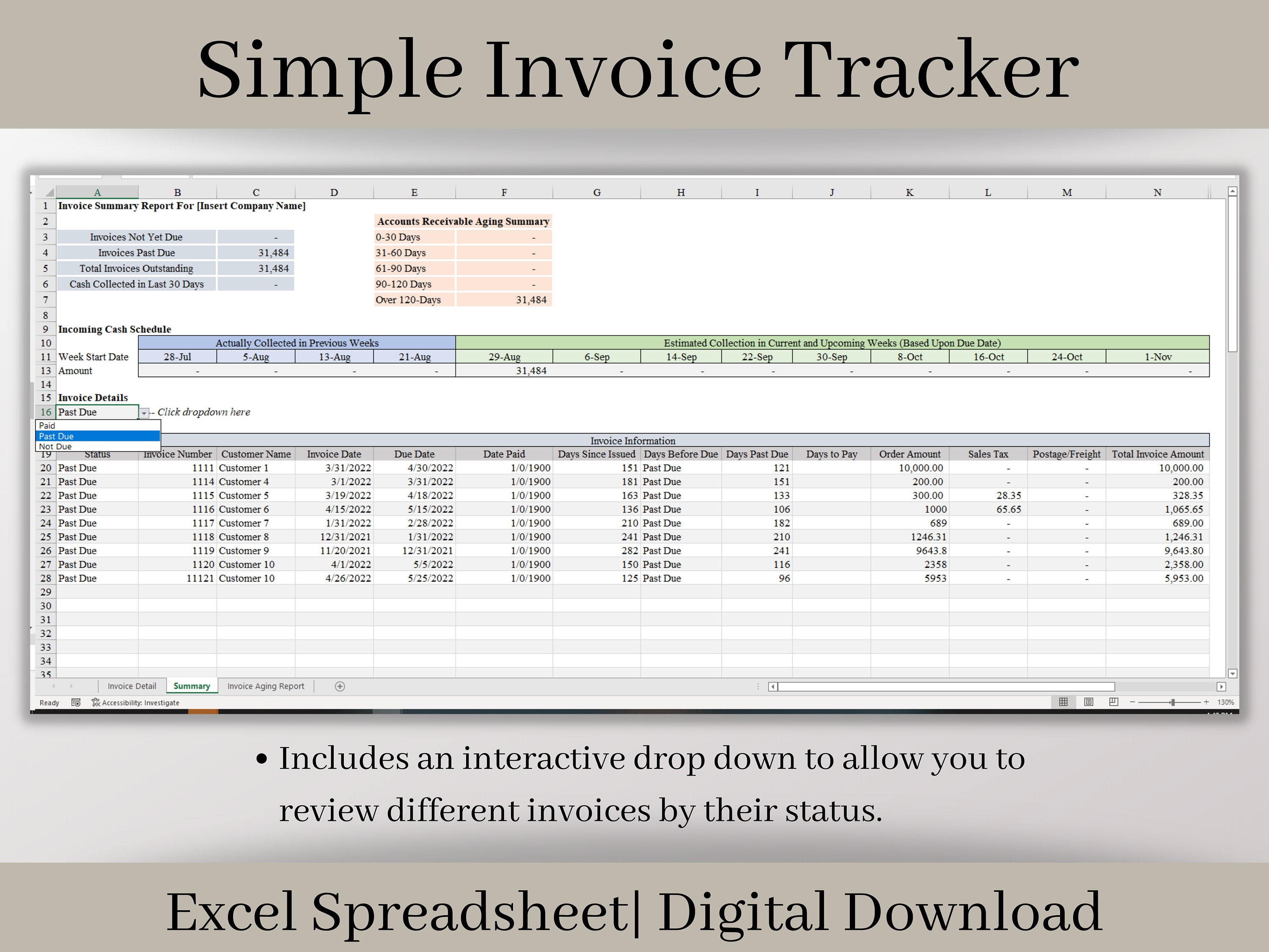 Invoice Tracker Excel Template: Small Business Spreadsheet (digital ...