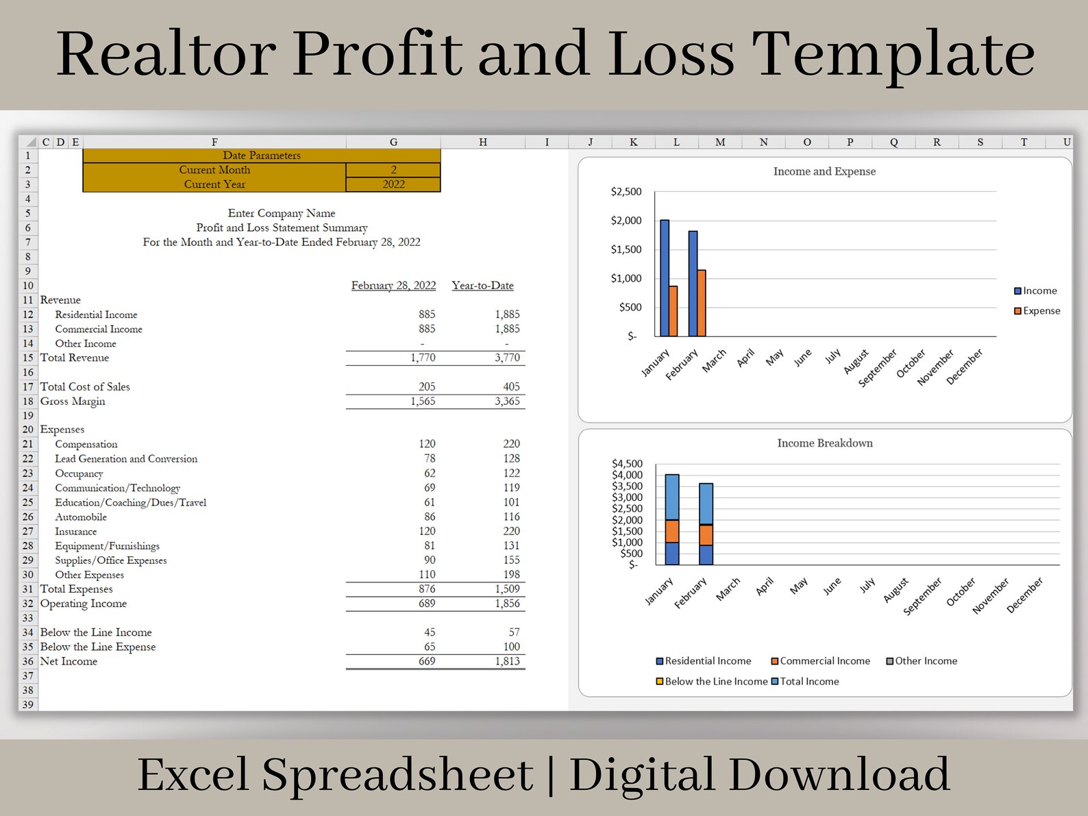 Simple Realtor Automated Profit and Loss Spreadsheet, Easy to Use ...