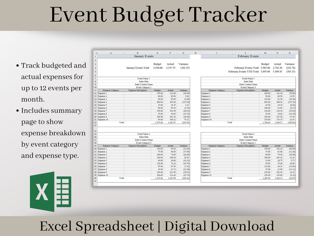 Event Budget Tracker: Excel Template for Event Planners - Etsy