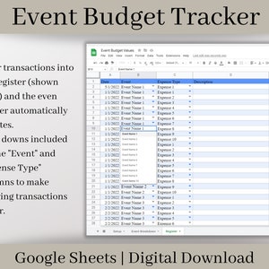 Event Expense Tracker Spreadsheet, Google Sheets Template, Track Budget ...