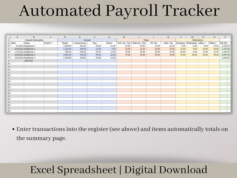 Automated Payroll Report: Employee Excel Template (digital Download) - Etsy