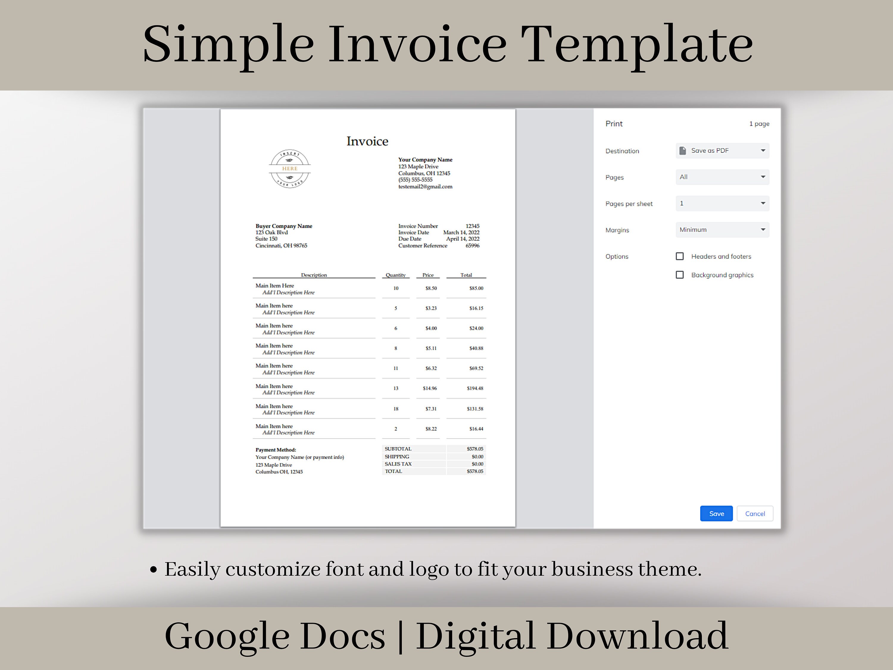 Simple Invoice Template, Google Docs Template Download, A Perfect, Easy ...