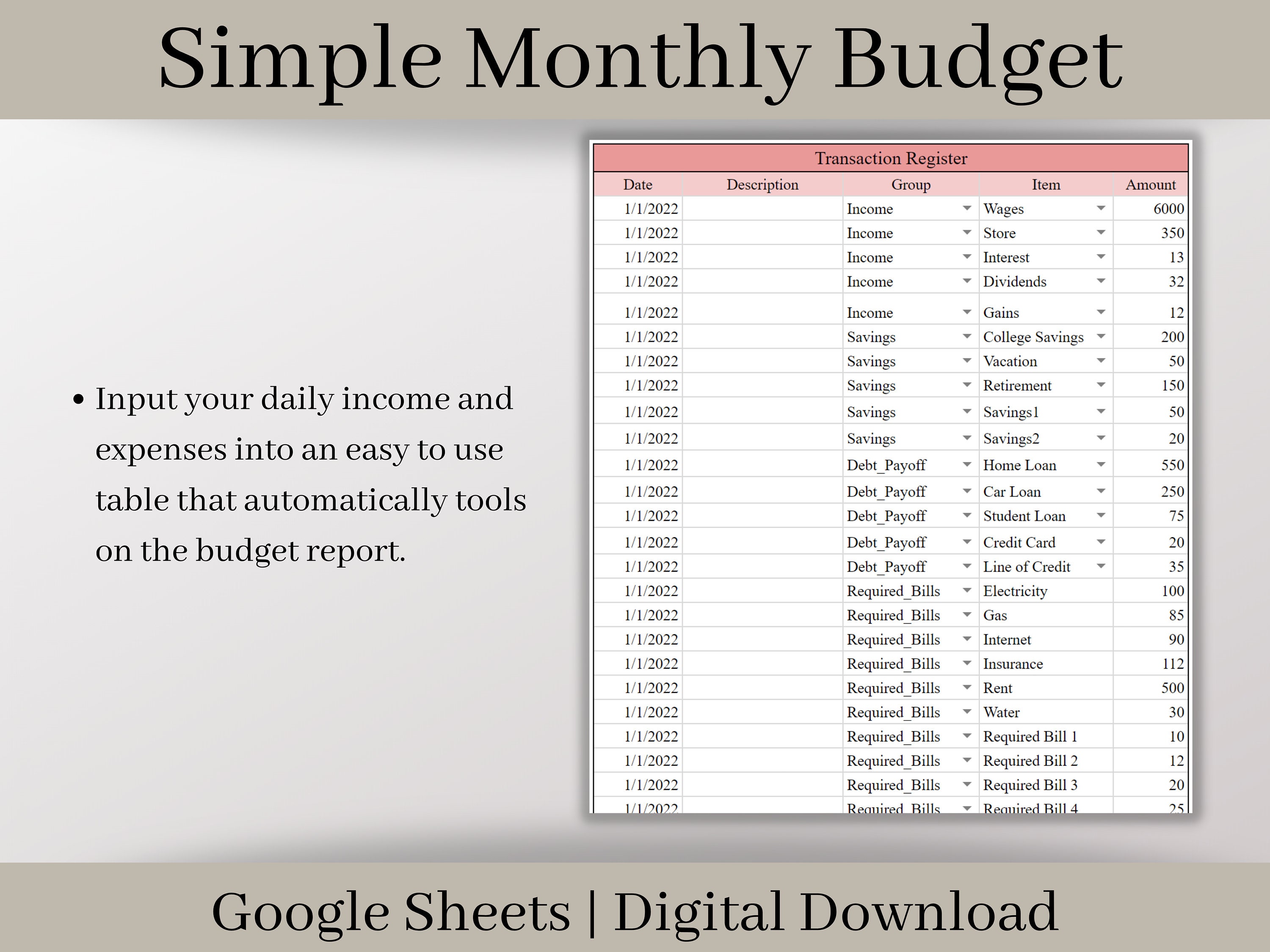 Monthly Budget Spreadsheet, Google Sheets Automated Budget Planner ...