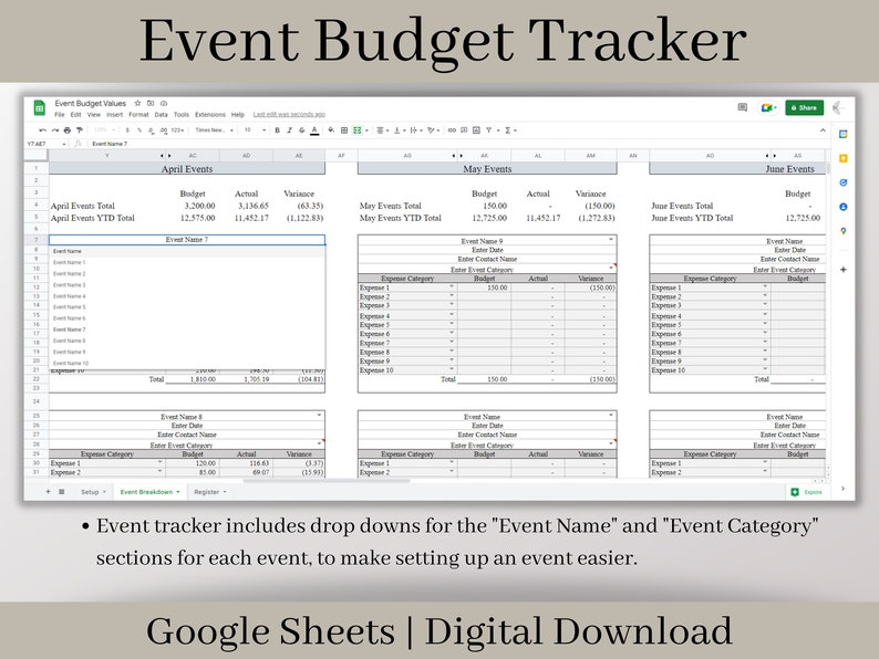 Event Expense Tracker Spreadsheet, Google Sheets Template, Track Budget ...