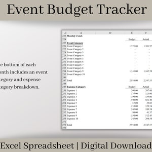 Event Budget Expense Tracker, Excel Template, Track Budgeted and Actual ...