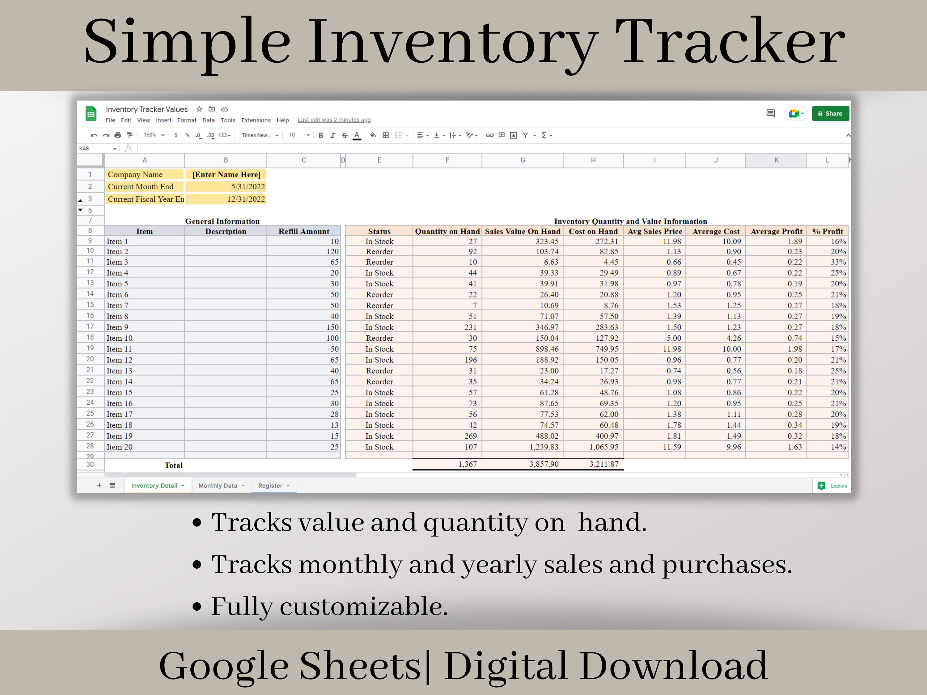 Inventory Tracker, Inventory Management Spreadsheet, Sheets Spreadsheet ...