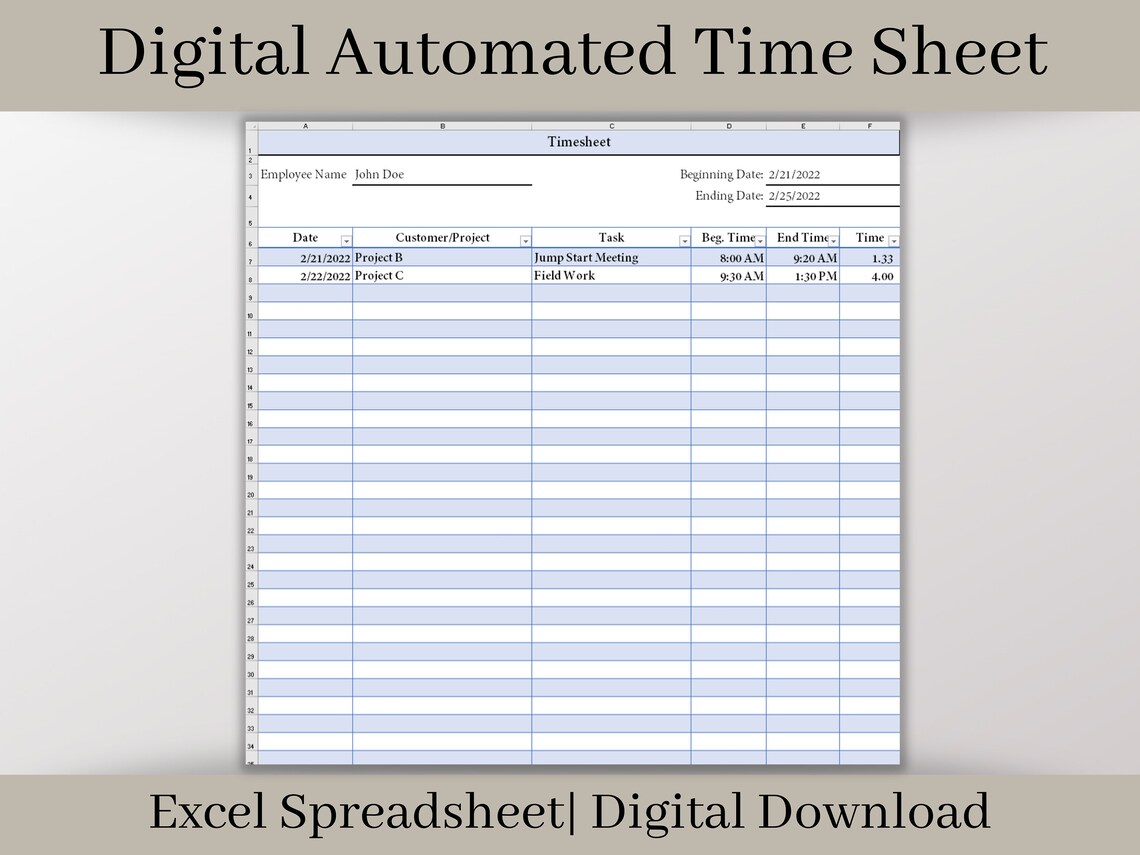 Employee Time Sheet Automated Excel File and PDF Printouts 5 Colors ...