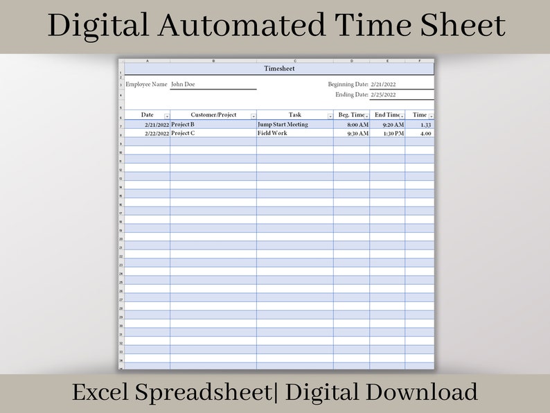 Employee Time Sheet Automated Excel File and PDF Printouts 5 Colors ...
