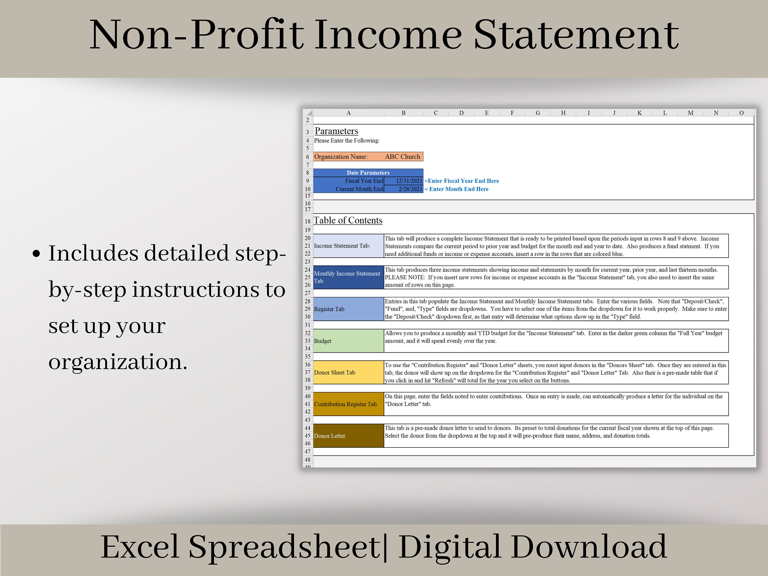 Income Statement for Charities, Non-profits, Fundraisers, and Churches ...
