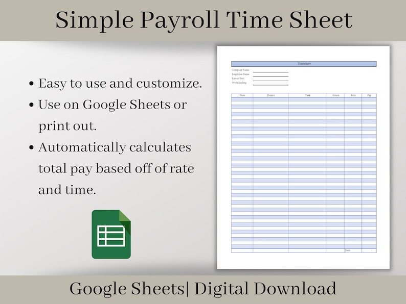 Payroll Time Sheet, Easy to Use Employee Time Card Report, Google ...