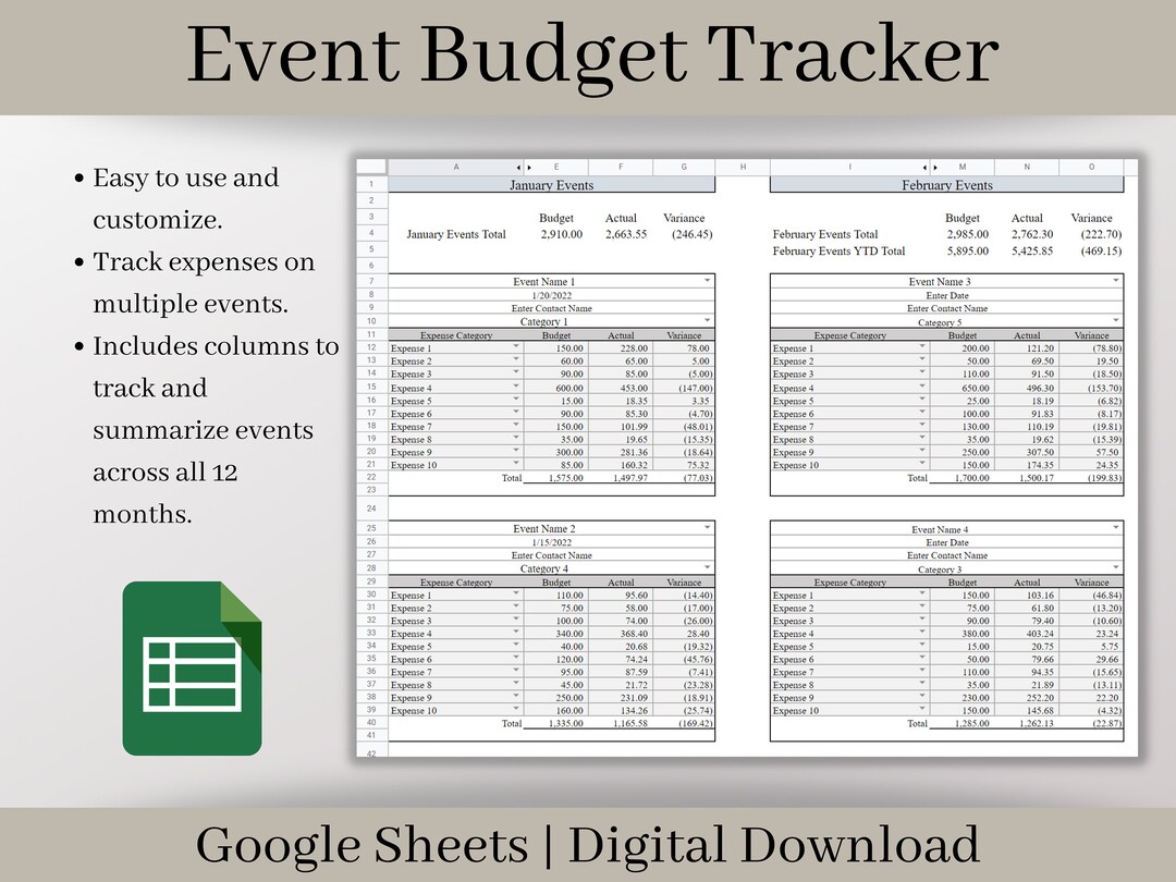Event Expense Tracker Spreadsheet, Google Sheets Template, Track Budget ...