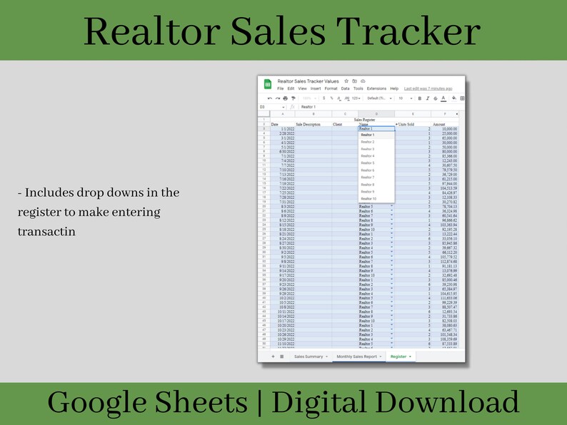 Realtor Sales Tracker Spreadsheet Google Sheets Template - Etsy