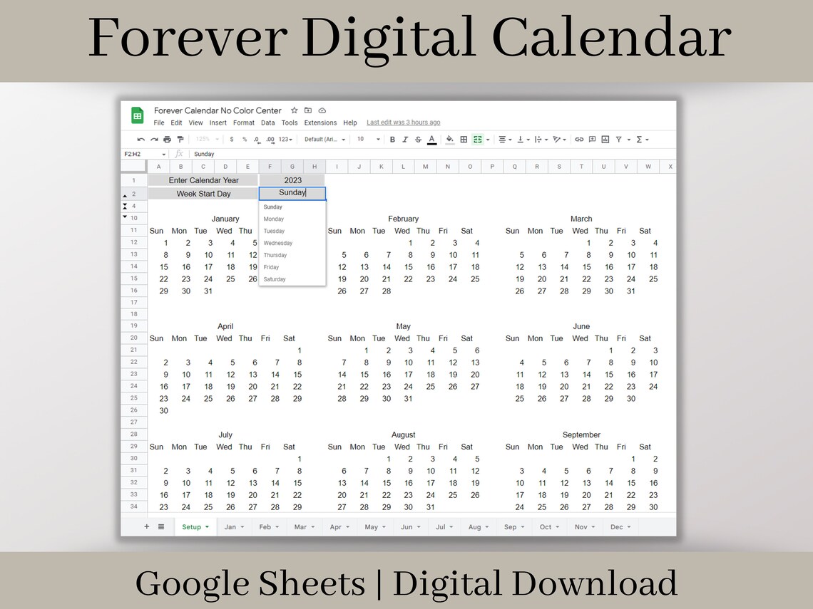 Forever Digital Calendar Google Sheets Digital Planner - Etsy