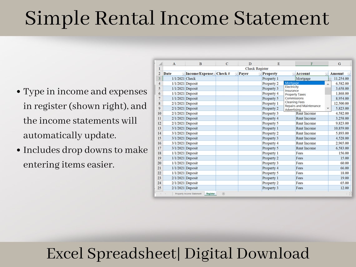 Rental Property Income Statement Excel Template: Landlord Profit & Loss ...
