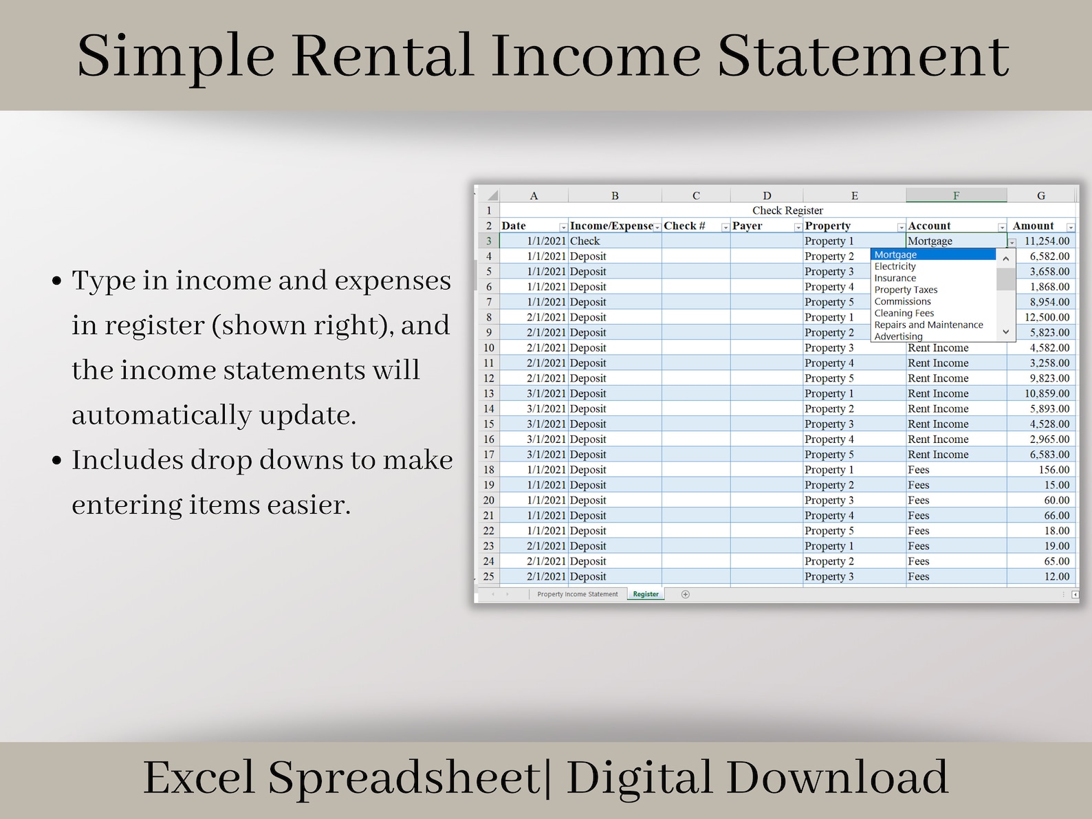 Rental Property Income Statement Excel Template: Landlord Profit & Loss ...