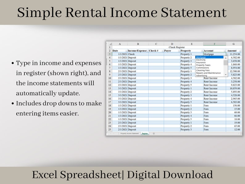Rental Property Income Statement Excel Template: Landlord Profit & Loss ...