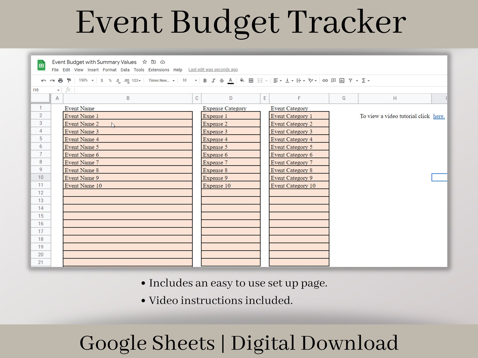 Event Budget Tracker: Google Sheets Template (digital Download) - Etsy