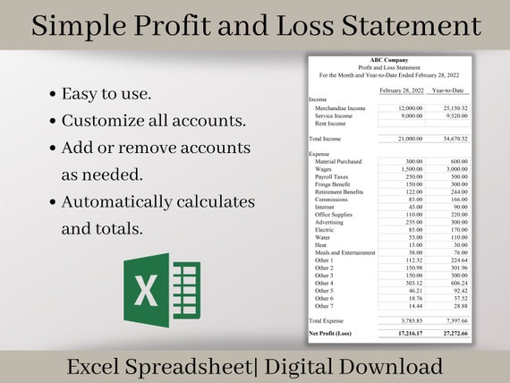 Profit And Loss Statement Excel Template