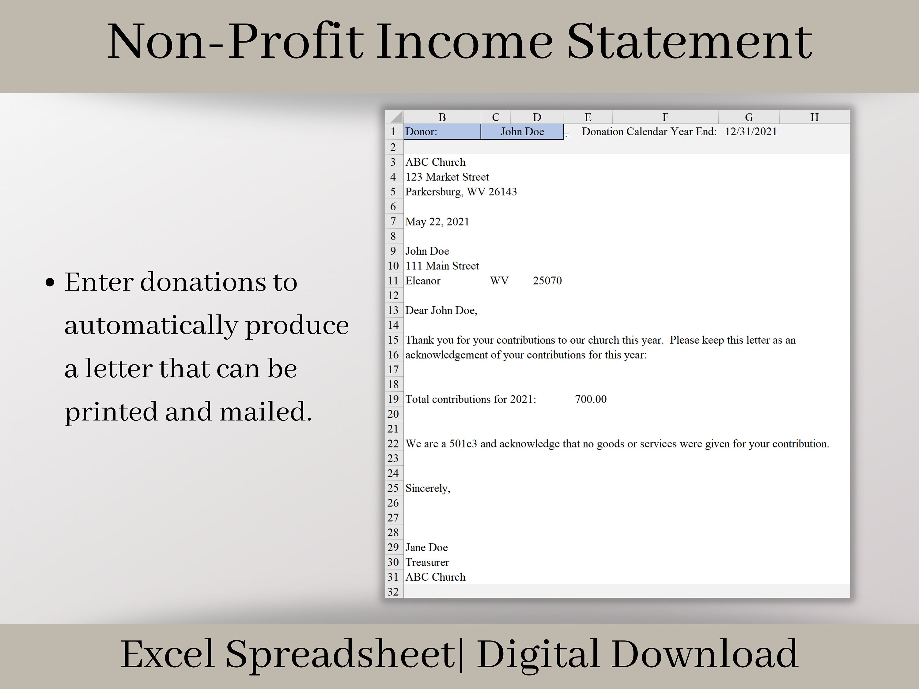 Income Statement for Charities, Non-profits, Fundraisers, and Churches ...